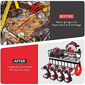 SHARPBEA Power Tool Organizer Drill Holder for Garage Organization & Drill Storage | Garage Tool Organizers and Storage with Garage Storage Shelves & Drill Holder Wall Mount Storage Rack Drill Rack