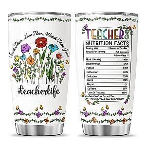 HUBUPU Stainless Gift For Women Tumblers Pack Steel Coffee Teachers Appreciation Cups Music, Teacher Gifts, Tumbler 20 Oz With Lid And Straw, Teacher Life Nutrition Facts