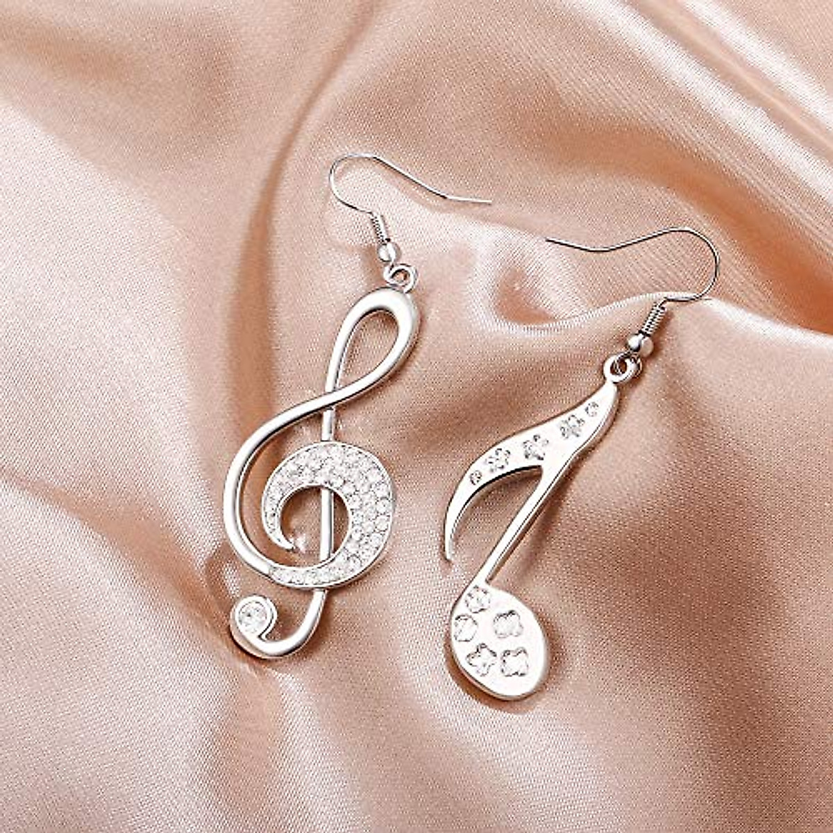 Women Dangle Earrings with Music Note Drop - CZ Clear Crystal Musical Fans Clip on Hook Earring, Rhinestone Fashion Costume Jewelry for Girls…