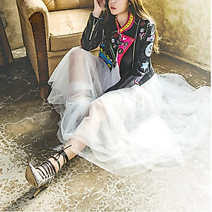 LBKKC Women's Midi Tulle Skirt Elastic Waist 3 Layered Mesh Formal Prom Party Tutu Skirt A Line(L,Off White)