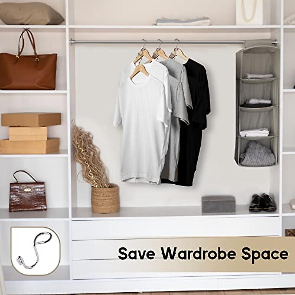 HolyMaji Metal Clothes Hanger Connector Hooks, 60 Pack Sturdy Hanger Extender Hooks, Space-Saving Clothes Hanger Connector Hooks, Stainless Steel Hooks for Hangers Closet Wardrobe