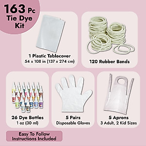 Bright Creations 26-Color Tie Dye Kit for Adults, Kids - Fabric Dyes for Clothing with Instructions, Table Cover, Rubber Bands, Gloves, and Aprons