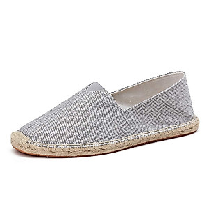 ODOKAY Mens Womens Flat Slip on Loafers Low Top Anti-Slip Breathable Espadrilles Round Toe Walking Shoes Grey