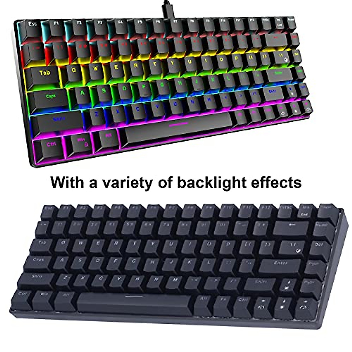 ciciglow Mechanical Gaming Keyboard, Portable 84 Keys USB C Keypads with RGB Backlight Light for PC Gamers Laptop Work，Wired Keyboards with Type C Port(Black)