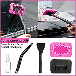 THINKWORK Pink Car Duster Interior Kit, Perfect Car Detailing Kit, Car Detailing Brush Kit for Cleaning Windows,Windshield,Dashboard and Air Vents Suitable for All Cars