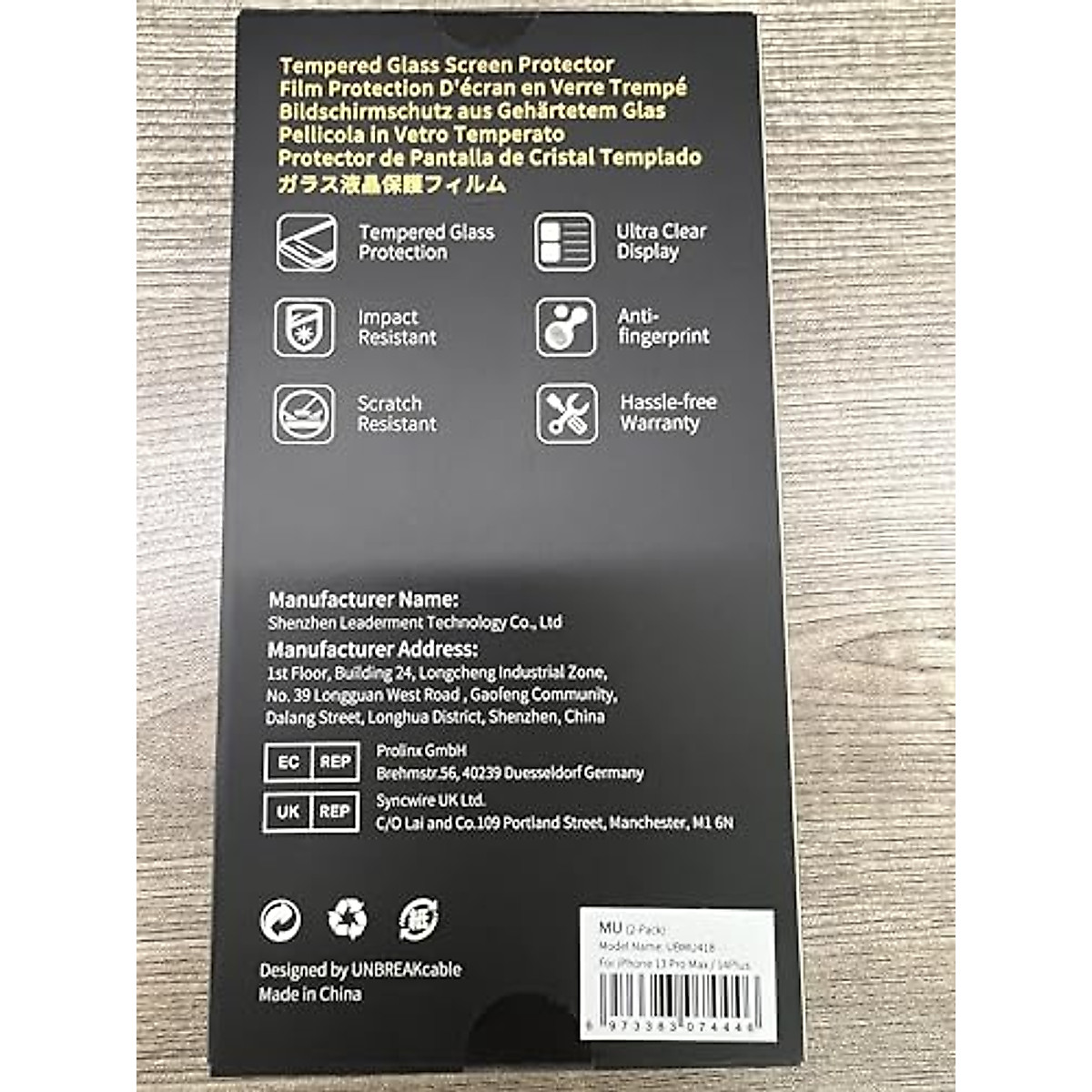 UNBREAKcable Screen Protector for iPhone 13 Pro Max/14 Plus [2-Pack] [Double Defence] [99.99% Clear] [Easy Installation] [9H Hardness] [Bubble Free] Tempered Glass for Apple iPhone 13 Pro Max - 6.7''