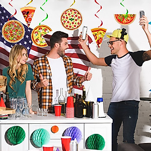Teling 48 Pcs Pizza Party Decorations Pizza Hanging Swirl Themed Ceiling Decor Whirls for Birthday Party Supplies