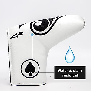 Barudan Golf Custom Putter Covers - Poker Ace Blade Putter Cover Magnetic Putter Headcover Head Cover for Blade Putters -White PU Leather Putter Head Cover for Men fits Scotty Cameron Ping Putters