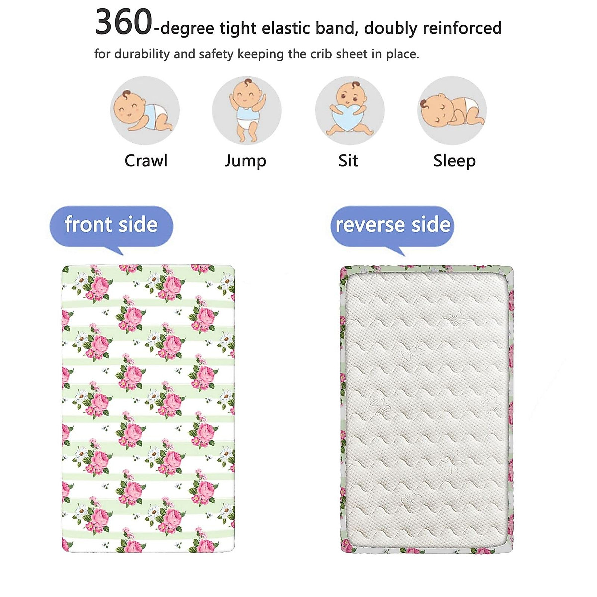 Peony Themed Fitted Crib Sheet,Standard Crib Mattress Fitted Sheet Ultra Soft Material-Baby Crib Sheets for Girl or Boy,28“ x52“,Pastel Green Rose Olive Green