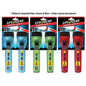 Life Gear 2PK Glow Mini Flashlight with Safety Glow Handle In Assorted Colors (TG12-60531-RGB)