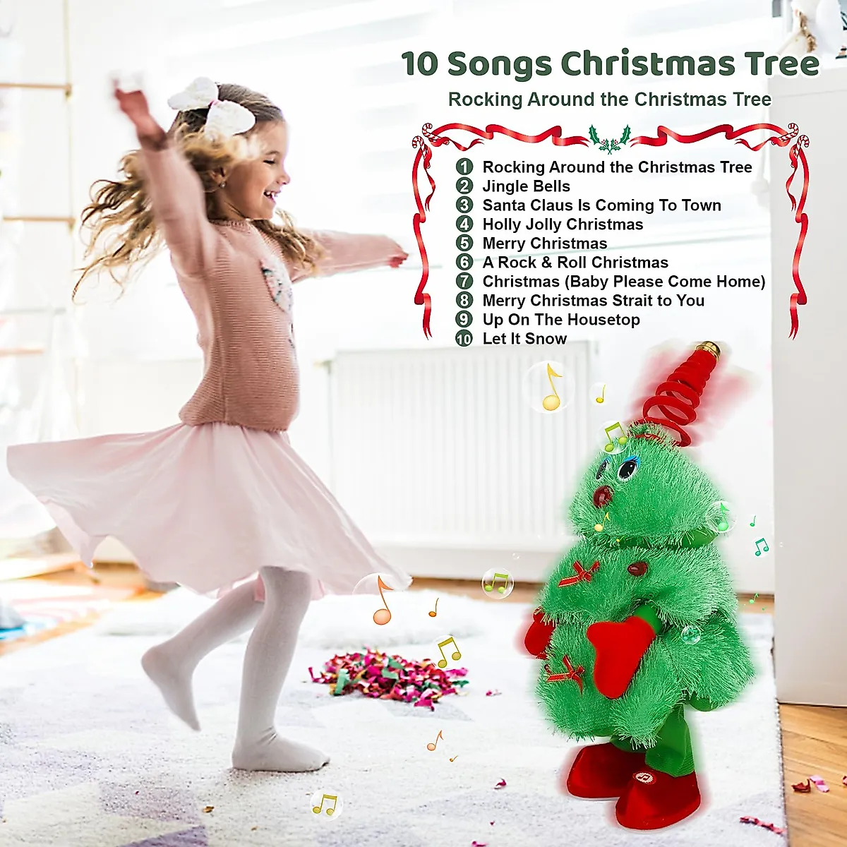 QUUREN Electric Christmas Tree Plush Toy, Singing and Dancing Christmas Toys Animated Christmas Decorations Cute Funny New Year Xmas Gifts for Family Friends Toddlers Kids