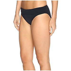 Jantzen Women's Solid Shirred Fold-Over Waist Full Coverage Swimsuit Bikini Bottom, Black, 6