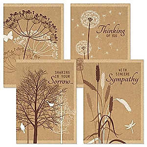 Kraft Sympathy Greeting Cards - Set of 8 (4 designs), Large 5" x 7", Sympathy Cards with Sentiments Inside, Includes White Envelopes…