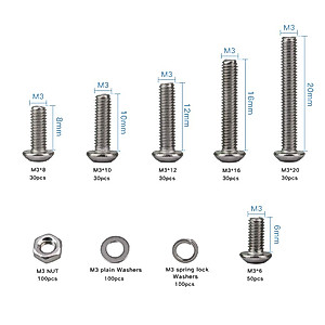 SZHKM 500pcs M3 Nuts and Bolts Assortment Stainless Steel Machine Screws Metric M3 Screws and Nuts Set Hex M3 Bolt Kit with Wrench