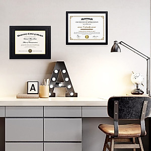 upsimples 11x14 Diploma Frame Certificate Degree Document Frame with High Definition Glass, 8.5 x 11 with Mat for Wall and Tabletop, Black, 2 Pack