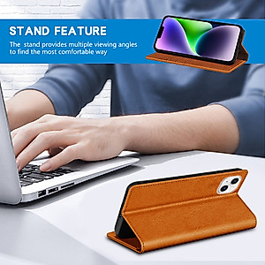ZZXX for iPhone 14 Plus Wallet Case with [RFID Blocking] Card Slot Stand Strong Magnetic Leather Flip Fold Protective Phone Case for iPhone 14 Plus Case Wallet(Brown-6.7 inch)