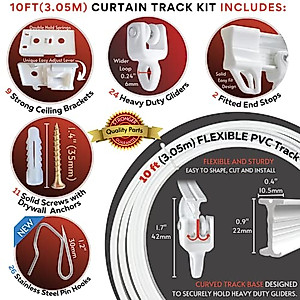 DartAnt - Heavy Duty Flexible Curtain Track 10ft (3.05m) Ceiling Mount Room Divider Track, Curved Rods for shower Curtains, RV Camper curtain privacy