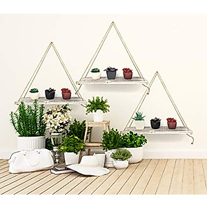 MtnGift Farmhouse Boho Rustic Rope Hanging Shelf - Floating Wooden Decorative Wall Swing Shelves (Set of 3)