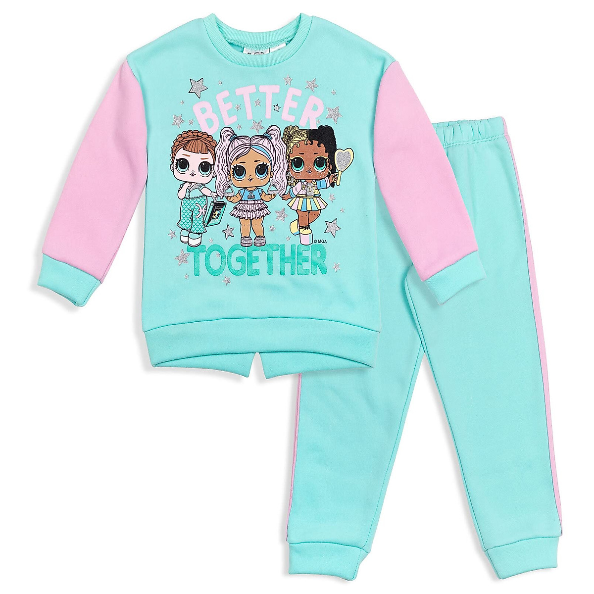 L.O.L. Surprise! Unity Flipside Marine Q.T. Little Girls Fleece Pullover Sweatshirt and Jogger Pants Set Pink/Green 6-6X