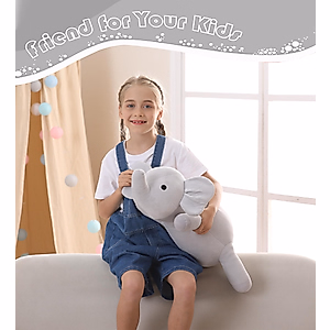 Wepop Weighted Stuffed Animals, 24in Giant Weighted Elephant Plush Toys, 4.2lb Cute Soft Plushie Throw Pillows, Birthday for Kids (Gray)
