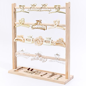 PABOBIT Claw Clip Organizer, Wooden Hair Clip Organizer Storage for Women Girls, Table Standing Claw Clip Holder Hair Clip Organizer (beige)