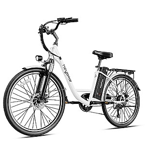 Jasion Heybike Cityscape Electric Bike 350W Electric City Cruiser Bicycle-Up to 40 Miles- Removable Battery, Shimano 7-Speed and Dual Shock Absorber, 26'' Electric Commuter Bike for Adults White