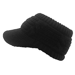 XYIYI Women's Beanie Tail Cable Winter Warm Knit Messy High Bun Ponytail Hat Visor Brim Cap (Black)