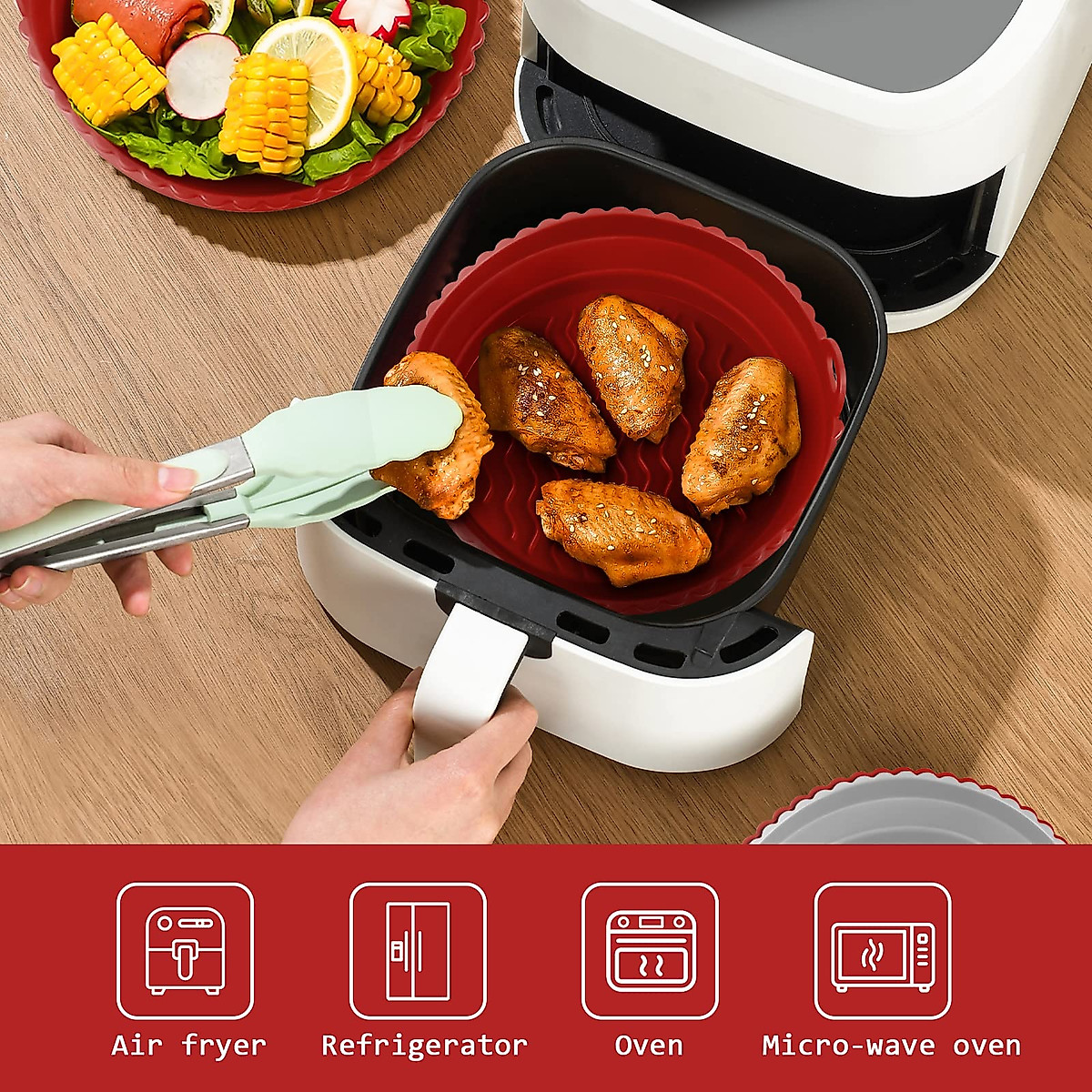 Air Fryer Silicone Liners Air Fryer Liners - 2 Pack Foldable Air Fryer Pot Reusable Air Fryer Baskets 8.5 Inches Round Air Fryer Accessories Replacement for Parchment Liner Paper…