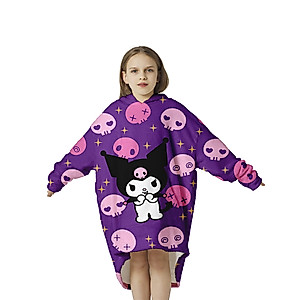 Perwzupe Kids Wearable Blanket Flannel Hoodies Sweatshirt,Warm Super Soft Blanket Hoodies,Portable Pullover Hooded Sherpa Blanket 3'7"-4'3"