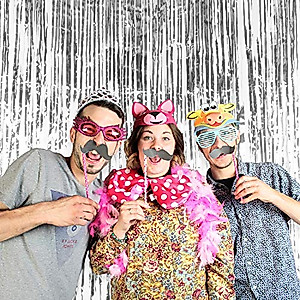 Handy Basics 3.2 ft x 9.8 ft Metallic Tinsel Foil Fringe Curtains for Party Photo Backdrop Wedding Decor (Silver)