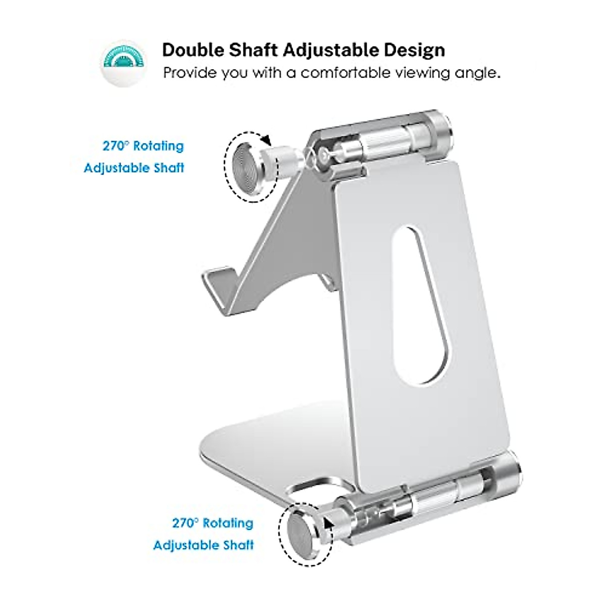 KTRIO Adjustable Cell Phone Stand, Aluminum Phone Stand for Desk, Foldable Phone Holder Compatible with iPhone 13 Pro Max 11 12 Xr 8 7 SE, Pad, Tablet, Smartphone - Silver