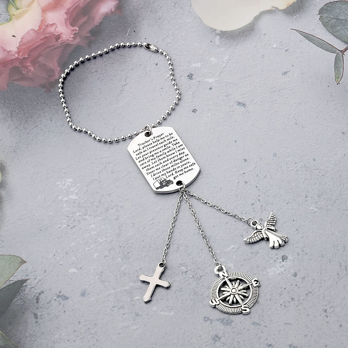 WSNANG Guardian Angel Car Pendant Trucker's Prayer Car Rear View Mirror Hanging Ornament Protection Gift Trucker Husband Gift (Trucker Prayer Car Charm)