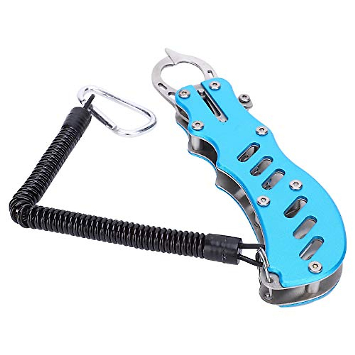 Fish Lip Grabber, Portable Stainless Steel Aluminum Alloy Fish Holder,Multi‑Functional Fish Controller Fishing Accessory,25mm/1in Maximum Concave Clamp Mouth(blue)