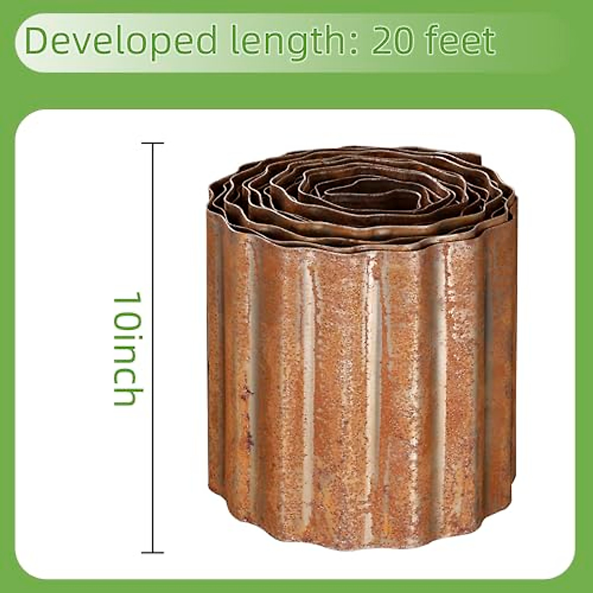 Corrugated Metal Garden Edging, Landscape Edging Border, 10"×20Ft Corrugated Metal Fence for Garden, Flower Bed, Lawn and Landscape Edging (Rusted)