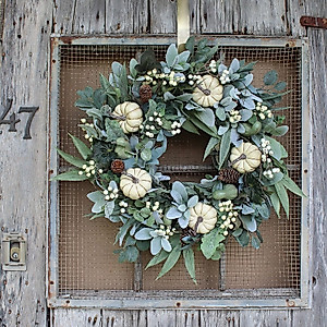 Fall Front Door Wreath Thanksgiving Winter, Halloween Wreaths Fall Door Pinecones Outdoor Grain Adorned Floral Garden Garland Twig Rusty Birch Leaves Berries Festival Wedding