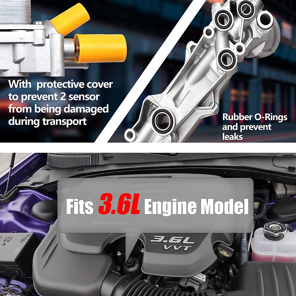 Aluminum Oil Filter Housing Engine Oil Cooler For 2011-2017 Dodge Charger Durango Challenger Journey Jeep Wrangler Cherokee Chrysler 200 300 Ram ProMaster 3.6L V6 for 926-876 926-959 68105583AF