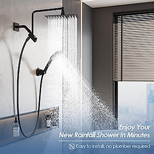 Gabrylly Shower Heads with Handheld Spray Combo, 10" High Pressure Rainfall Shower Head with 11" Extention Arm and Suction Cup Holder, 3-Setting Handheld Shower Head with 59" Shower Hose, Matte Black