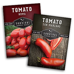 Survival Garden Seeds Paste Tomato Collection - Roma and San Marzano Tomato Seeds for Planting in The Garden - Non-GMO Heirloom Varieties