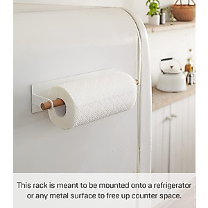 YAMAZAKI Hanger Home Magnetic Paper Kitchen Storage | Steel + Wood | Small | Towel Holder, White