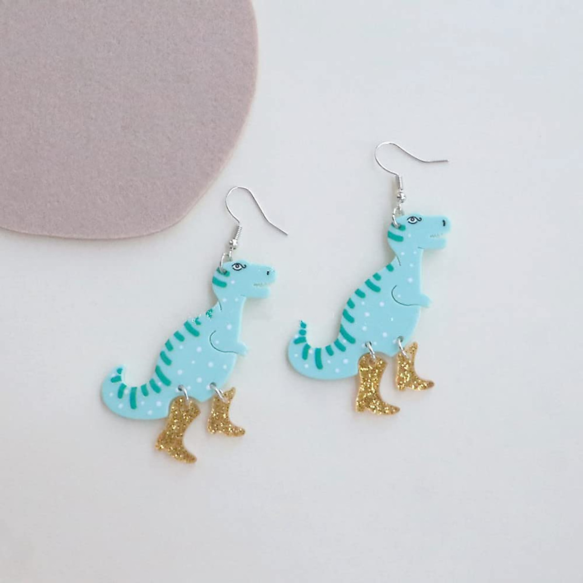 Cute Acrylic Animal Drop Earrings Colorful Boots Chicken Hen Dinosaur Lovely Panda with Bamboos Funny Animal Dangle Earrings For Women Christams Birthday Gift-Dinosaur