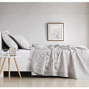 Cottage Classics Quilt Set Brigette Modern Floral Print, Full/Queen, Grey