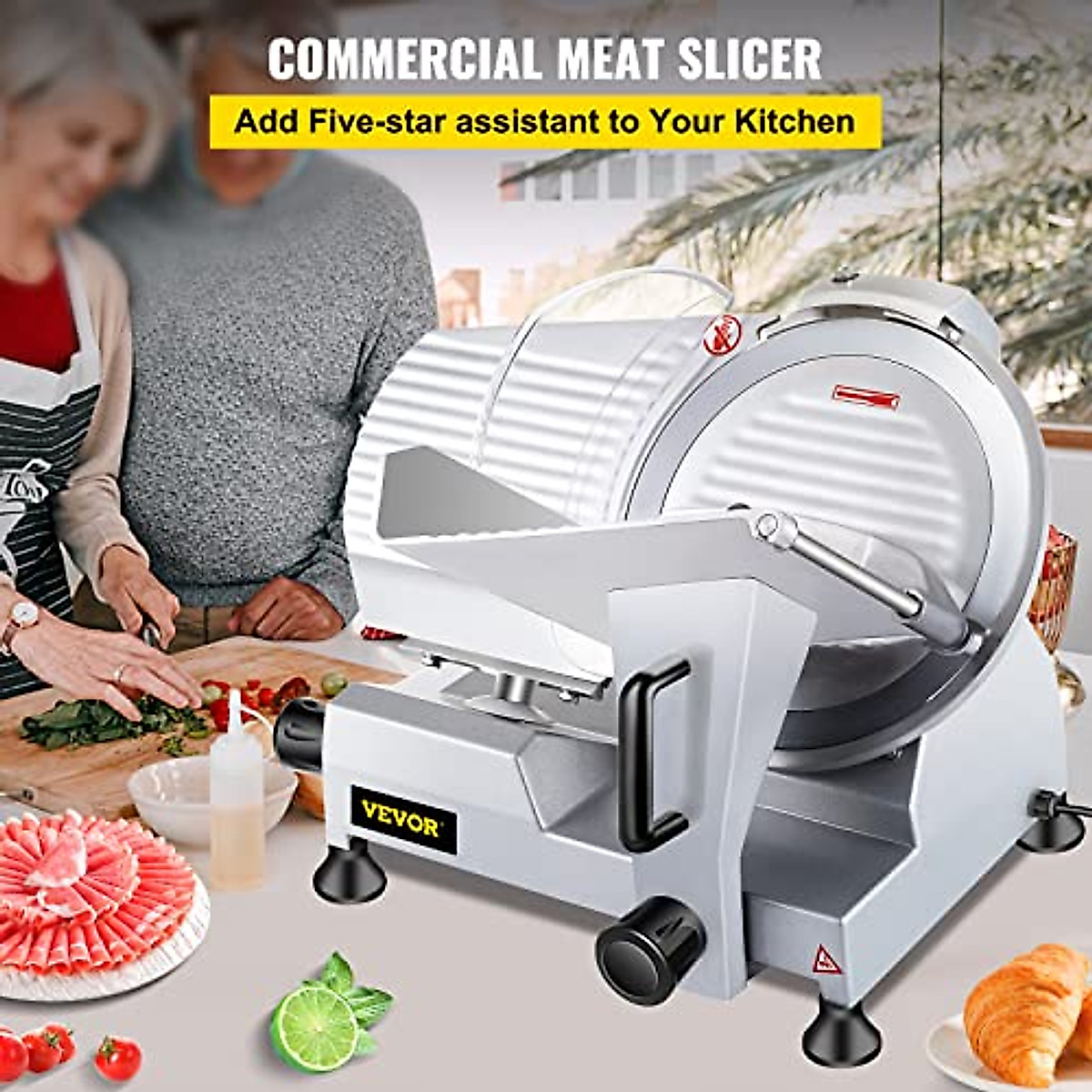 VBENLEM Commercial Meat Slicer,12 inch Electric Meat Slicer Semi-Auto 420W Premium Carbon Steel Blade Adjustable Thickness, Deli Meat Cheese Food Slicer Commercial and for Home use,Sliver
