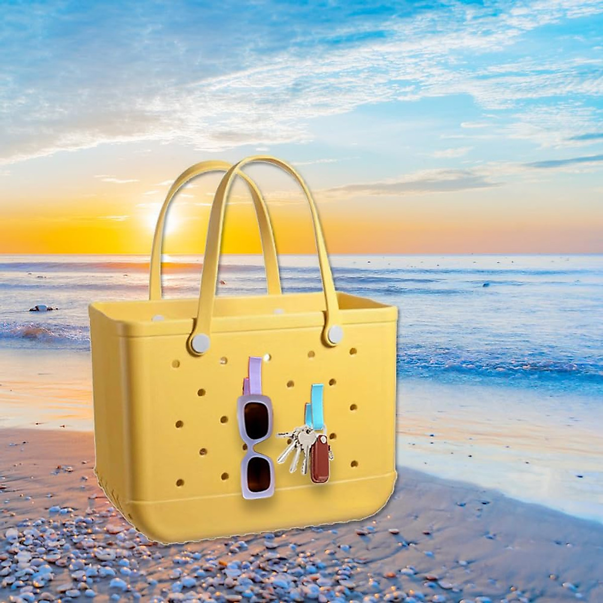 Sactulaz Hooks for Bogg Bags, Cup Holder Key Holder Sunglasses Holder Compatible with Tote Bag and Bogg Bag (Yellow)