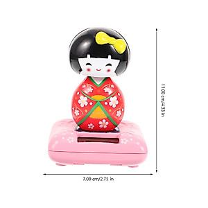 Amosfun Solar Powered Bobble Shaking Head Dancing Toy Japanese Kokeshi Doll Figurines Statues Car Dash Board Decorations Red