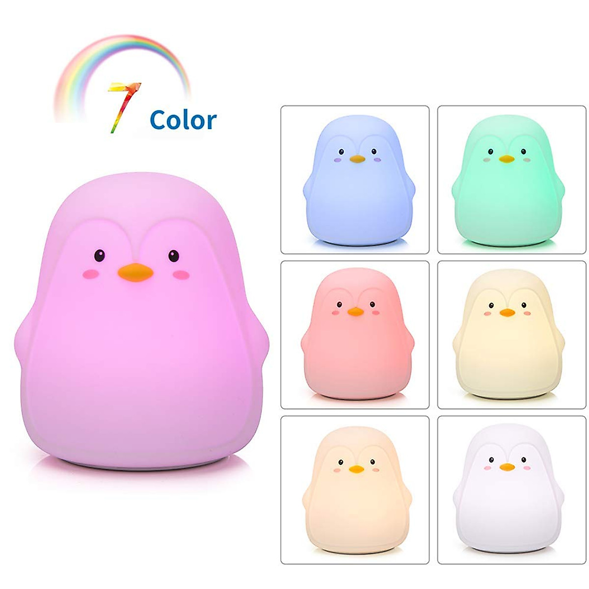 Penguin LED Night Light, Cute Nursery Color Changing Night Light with Tap Control, USB Rechargeable Portable Squishy Silicone Soft Lamp Gifts Bedroom