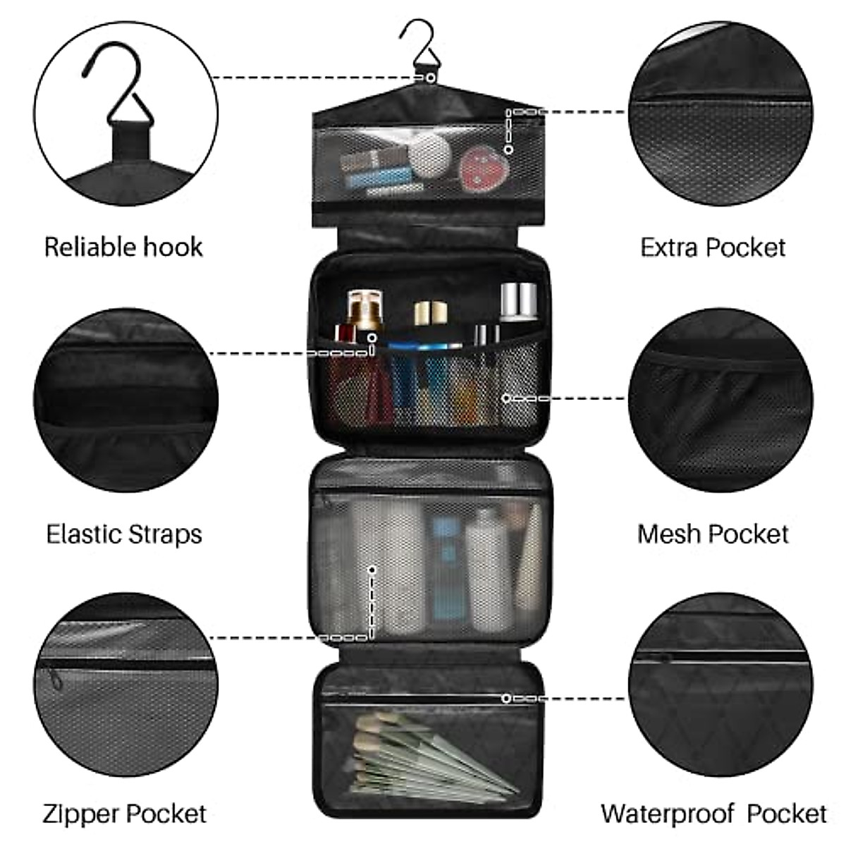 Vnurnrn Snakes Flowers Large Travel Toiletry Bag for women Makeup Organizer Bag with Hanging Hook Shower Bag for Traveling Electric Shaver Brush