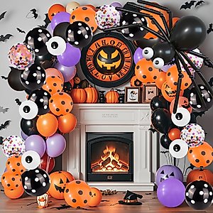 123 Pcs Halloween Balloons, Huge Spider Balloon Garland Arch kit Black Orange Purple Confetti Helium Latex Balloons for Birthday, Baby Shower, Outdoor Indoor Halloween Party Decorations Supplies