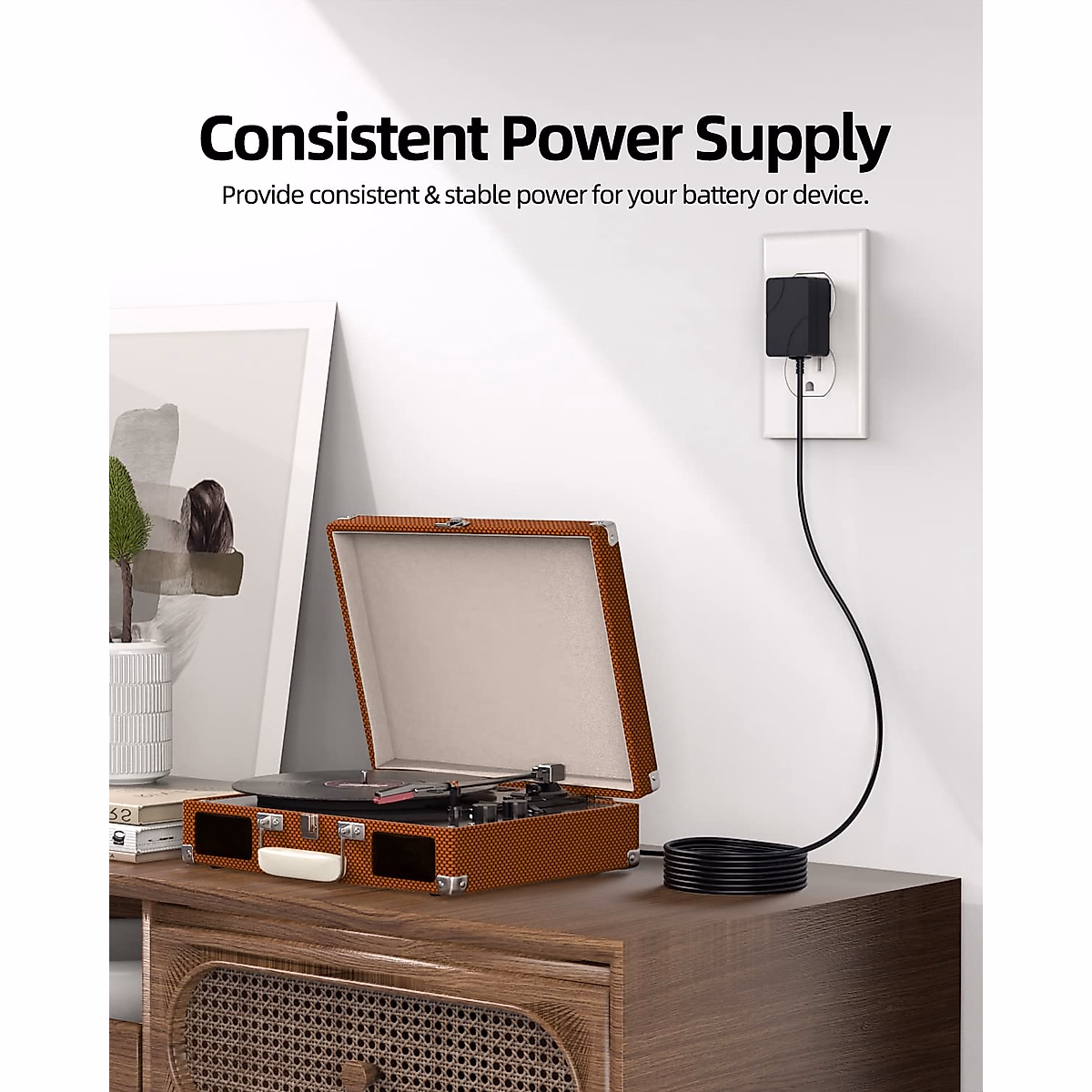 Power Cord Fit for Crosley Cruiser Portable Turntable Record Player CR8005A I II III Series AC Charger Replacement Supply Adapter