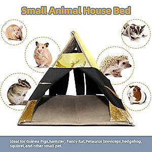 Y-DSIWX Guinea Pig House Bed, Rabbit Large Hideout, Small Animals Nest Hamster Cage Habitats Golden Christmas Santa Claus and Reindeers Flying Across The Moon