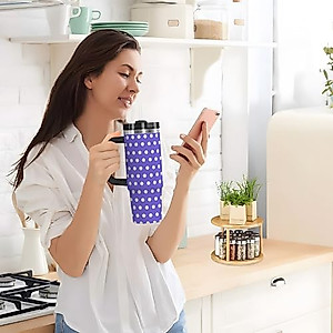 Flradish 30oz Tumbler with Handle, Polka Dots Purple White Stainless Steel Tumbler with Lid and Straws Double Wall Vacuum Insulated Leakproof Coffee Travel Mug